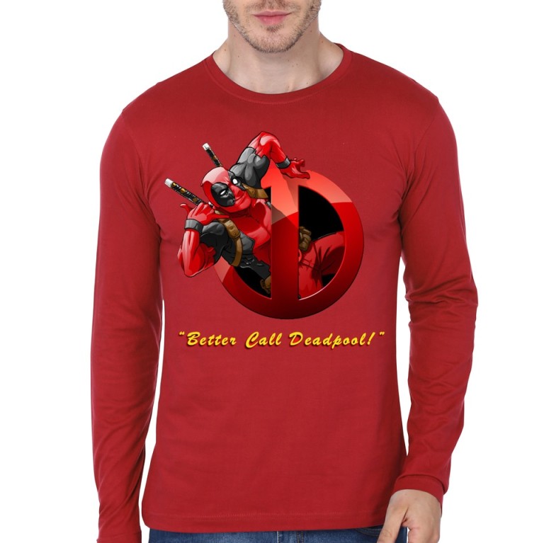 Call Me Deadpool Red Full Sleeve Tee | Swag Shirts