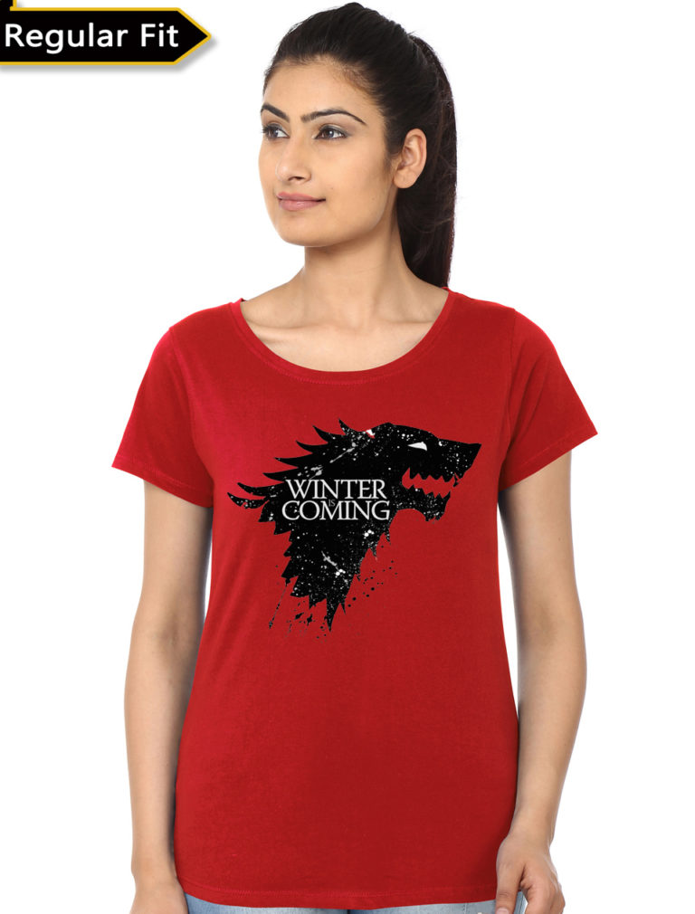 Winter Is Coming Girls Red T-Shirt | Swag Shirts