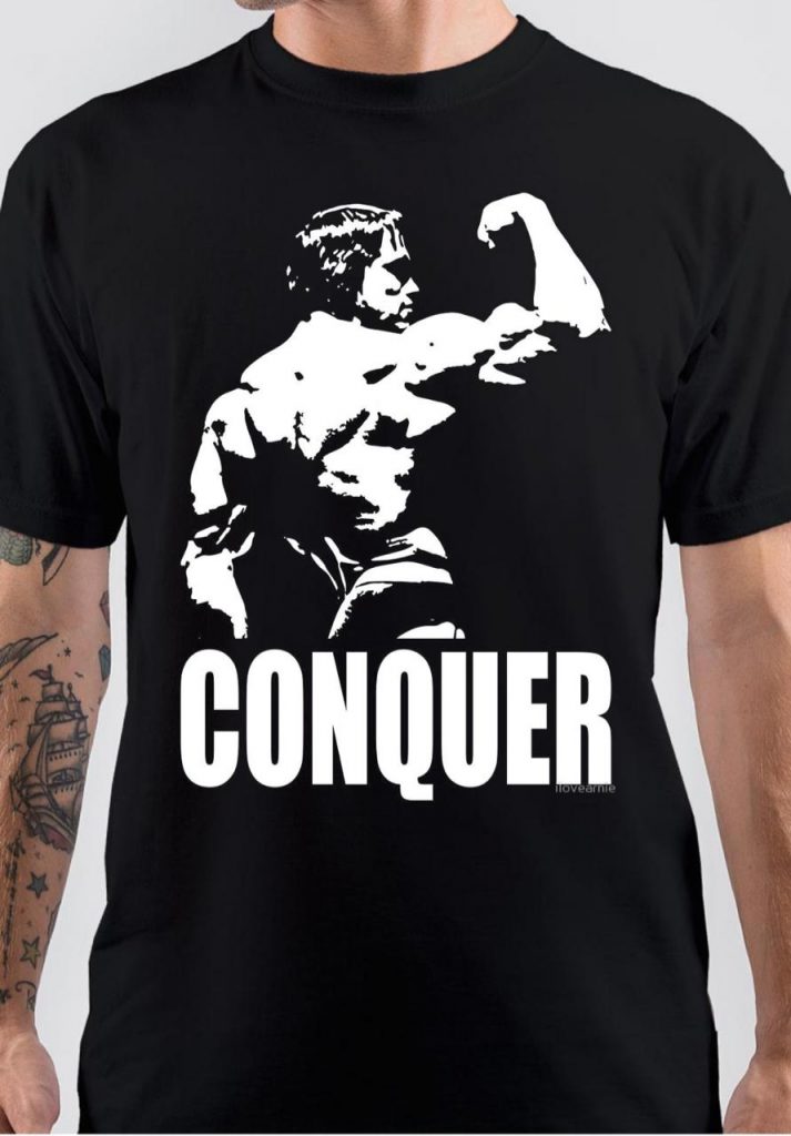 Arnold Schwarzenegger Conquer Black T-Shirt | Swag Shirts