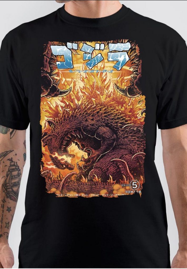 Godzilla On Fire Black T-Shirt | Swag Shirts