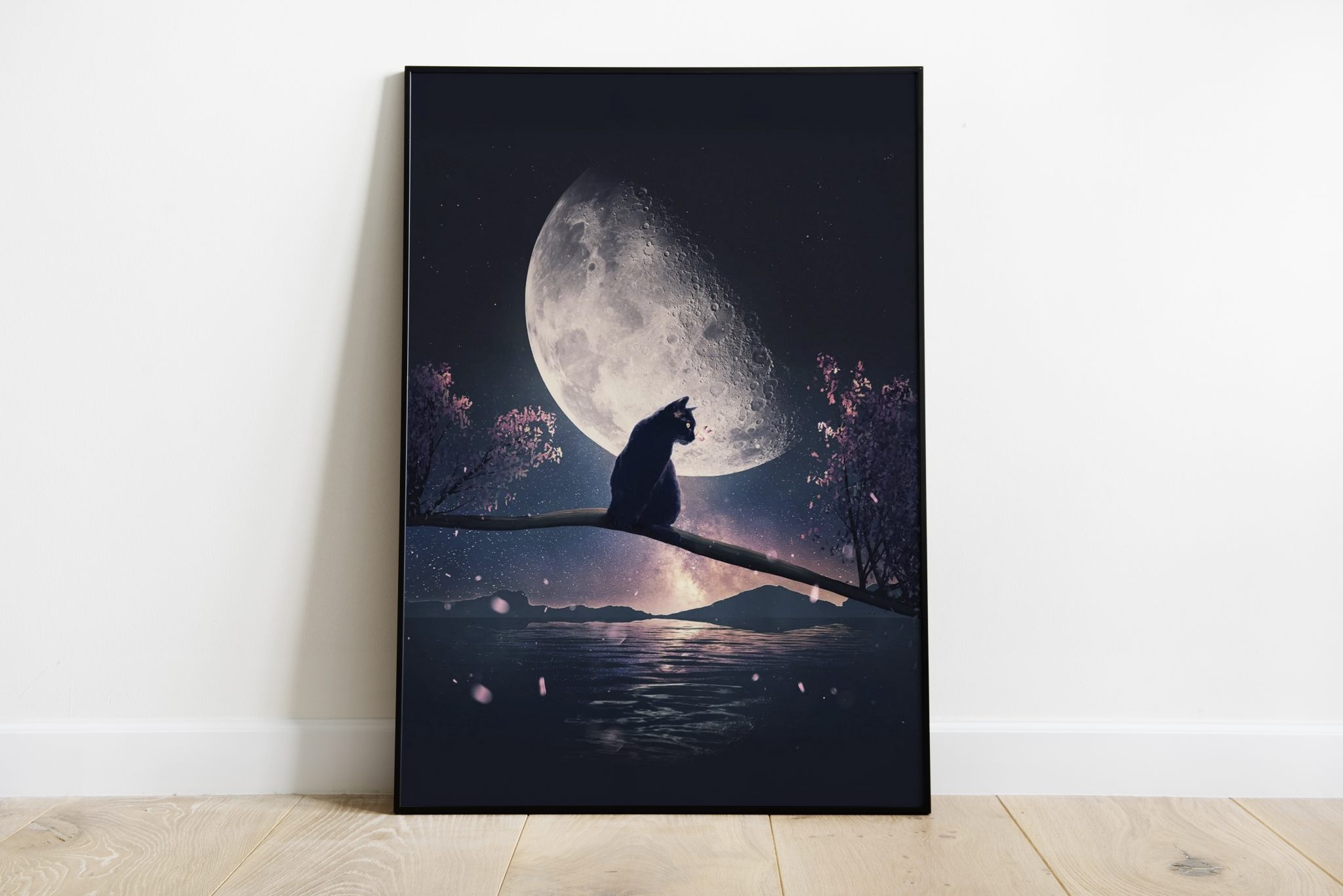 Cat Moon And Stars Poster | Swag Shirts