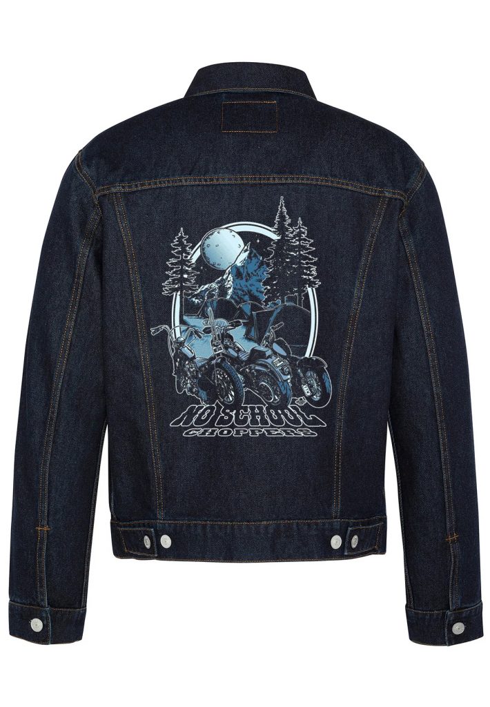 No School Choppers Biker Denim Jacket | Swag Shirts