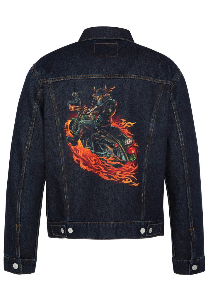 Skeleton Warrior Biker Denim Jacket | Swag Shirts